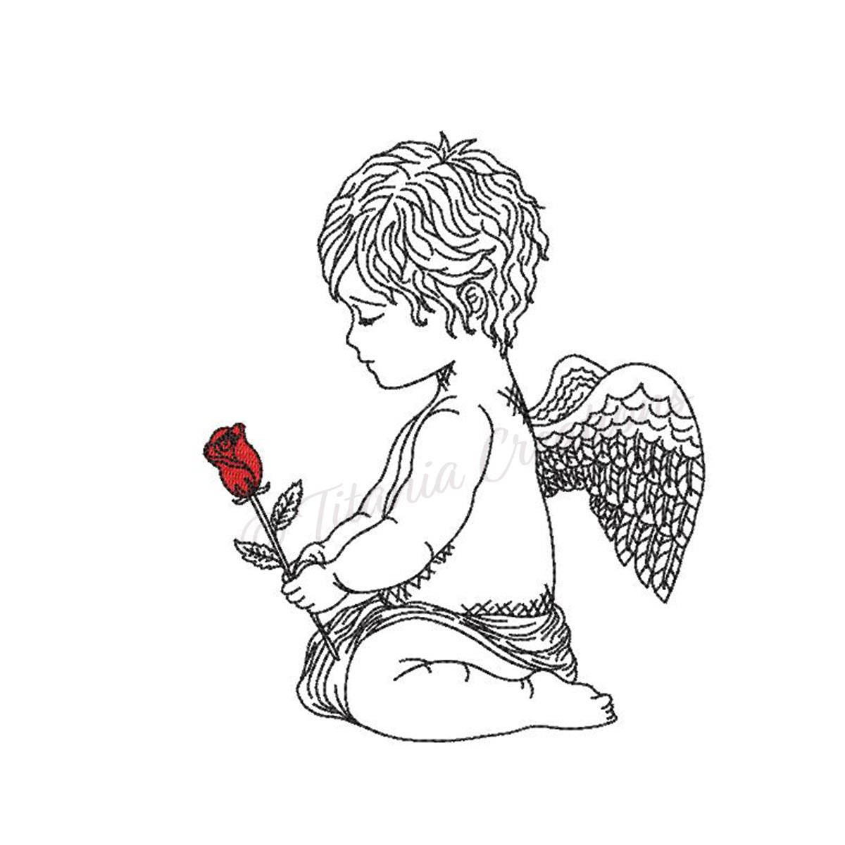 Cherub with Red Rose 4x4 5x7 - Titania Creations