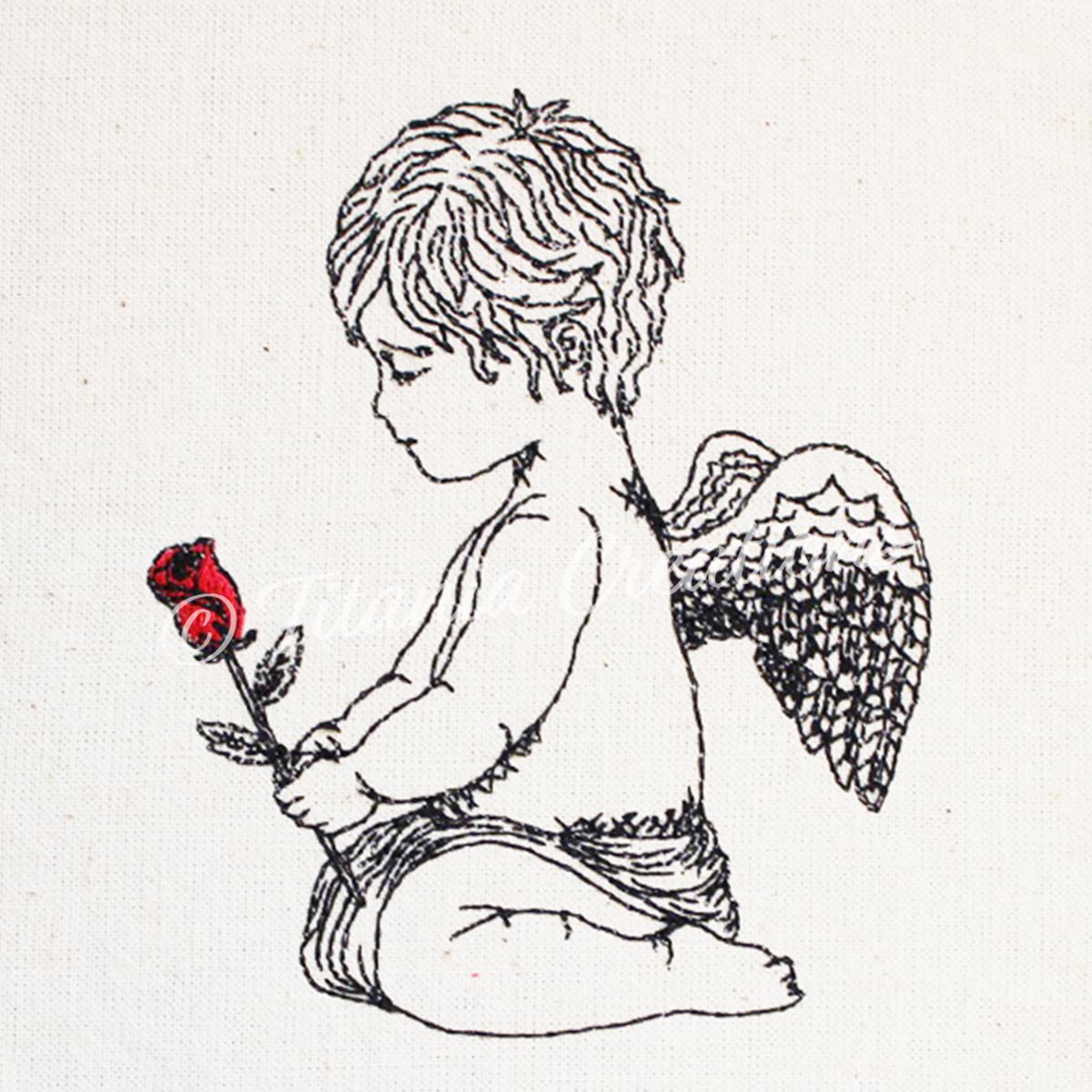 Cherub with Red Rose 4x4 5x7 - Titania Creations