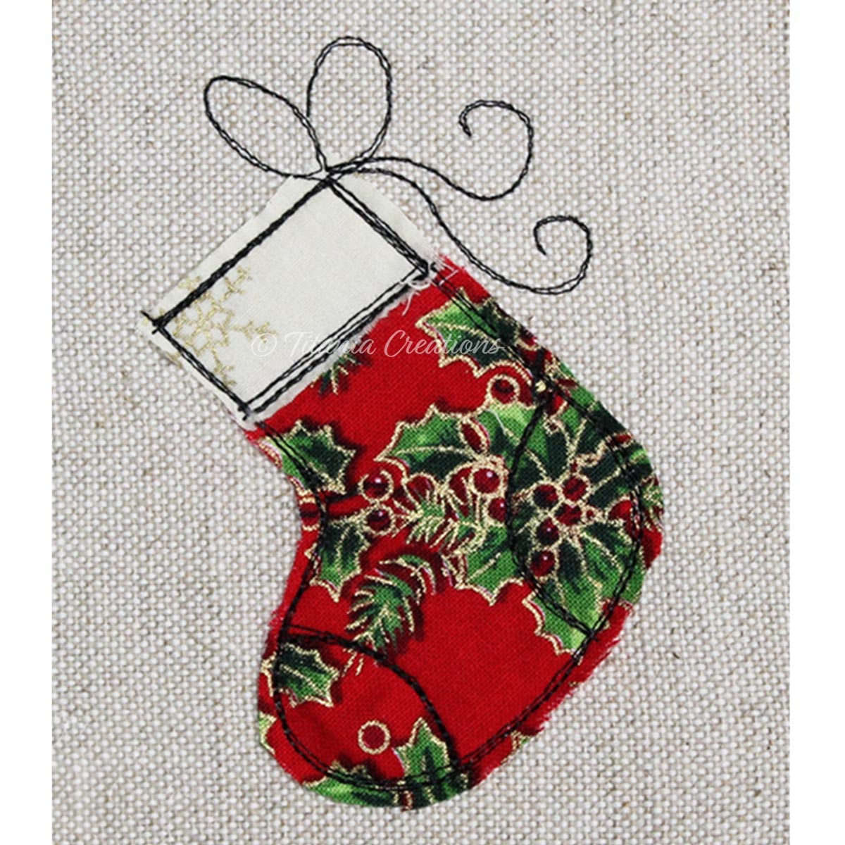 Raw Edge Applique Stocking 4x4 5x7 - Titania Creations