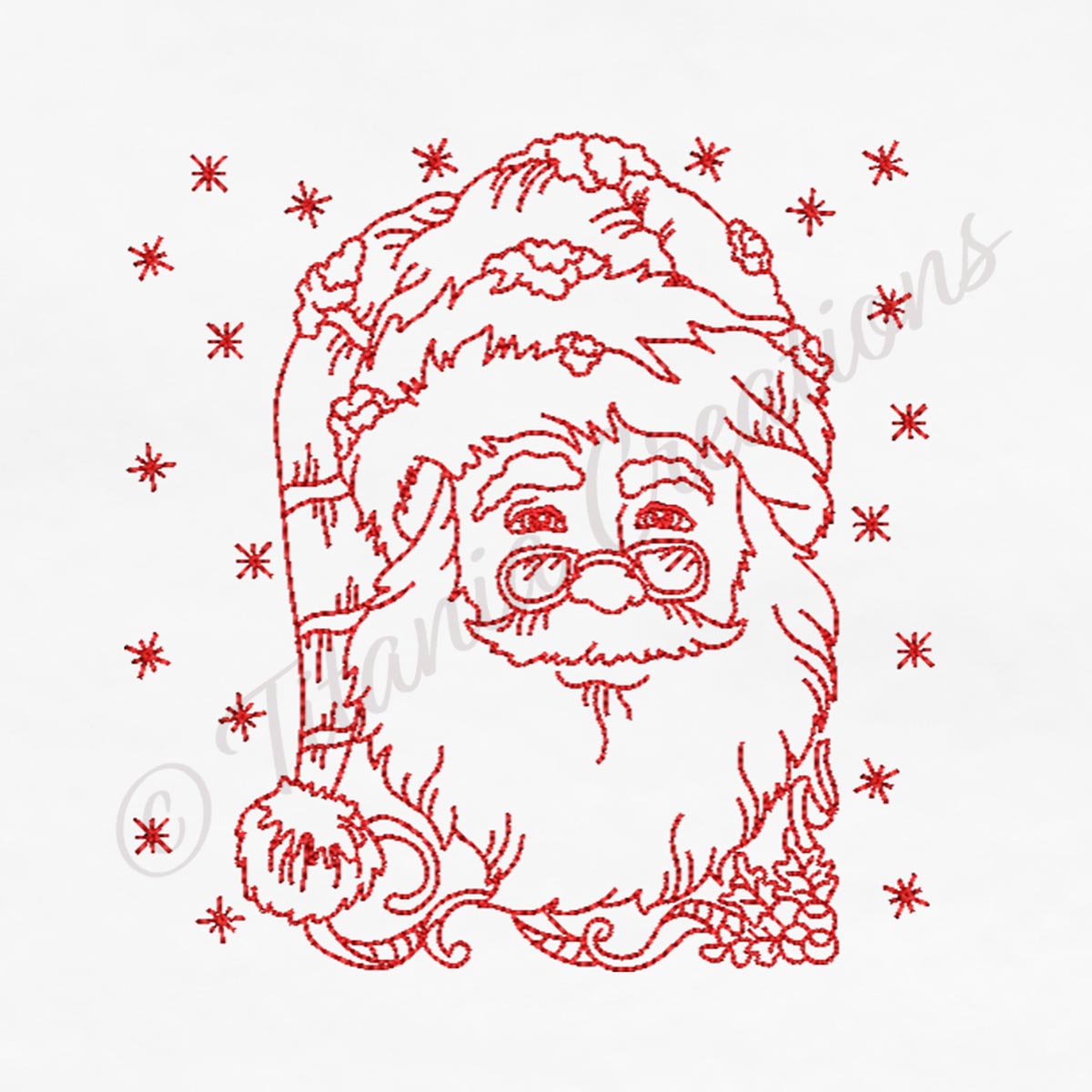 Redwork Santa 4x4 5x5 6x10 - Titania Creations